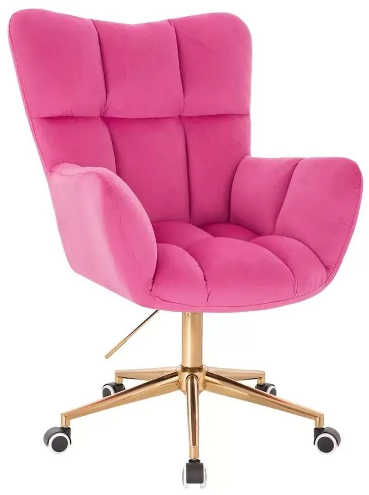 LuxuryForm DESIGN Otočné křeslo AURORA VELUR na zlaté podstavě s kolečky - tmavě růžové
