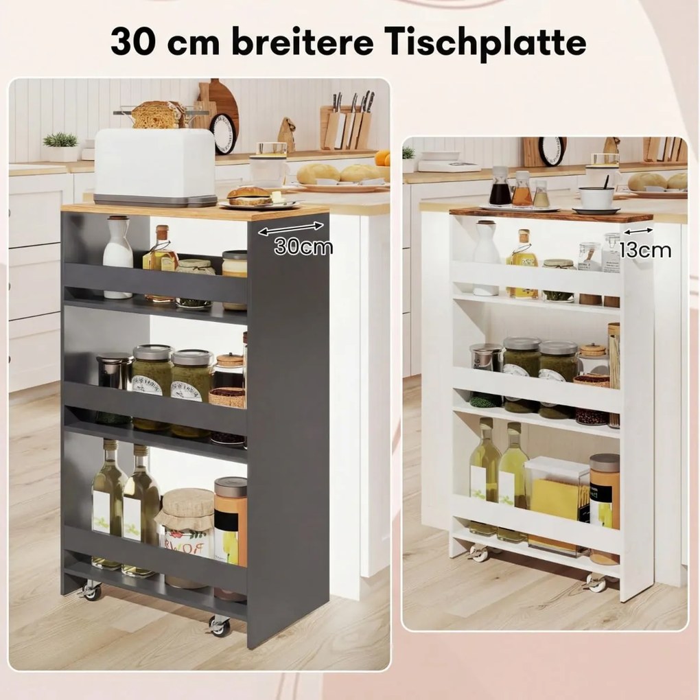 Costway 30 cm široký vozík do výklenku s madlem a zábradlím 4 patro kuchyňský