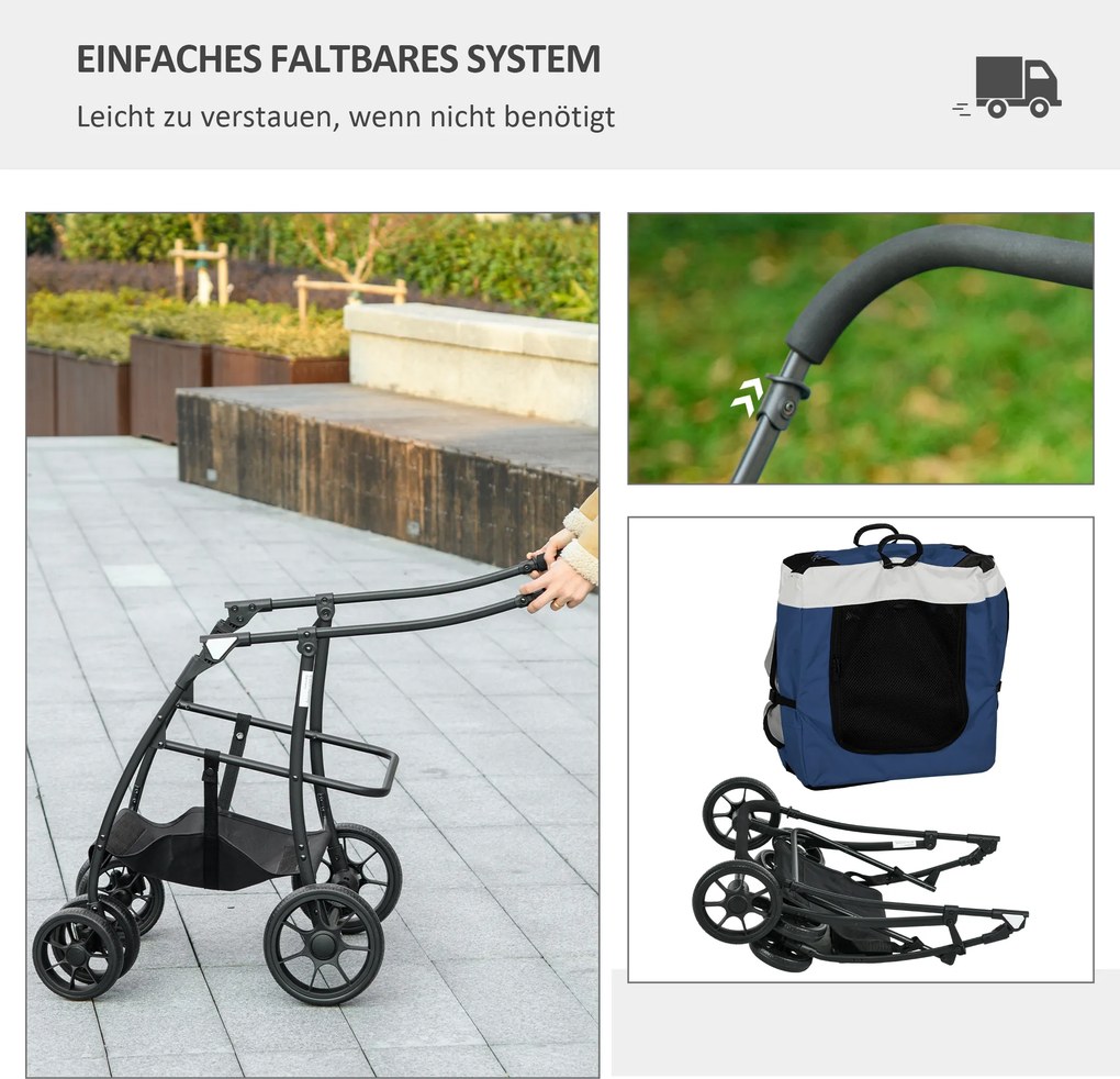 PawHut Kočárek pro psy Kočárek pro domácí mazlíčky Nosič pro domácí mazlíčky do 10 kg Skládací nastavitelné popruhy pro přenášení Odnímatelný košík 8…