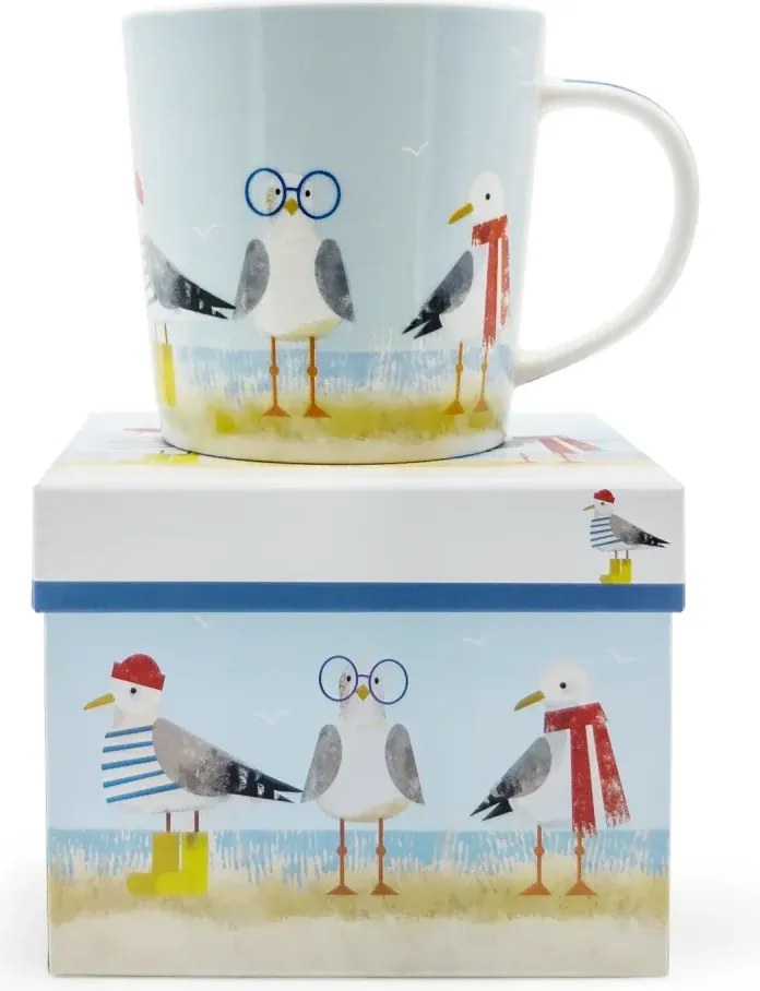 Hrnek Racčí parta, 400 ml – New Bone China, rackové na pláži, dárková krabička