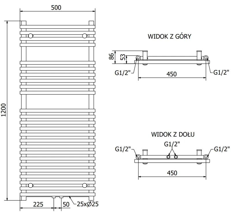 Mexen Sol koupelnový radiátor 1200 x 500 mm, 569 W, antracit - W125-1200-500-00-66