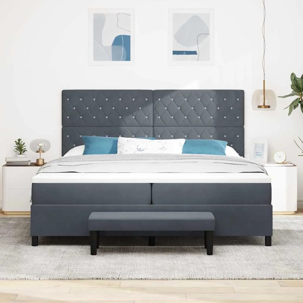 Postel s boxspringem s matrací Tmavě šedá 200 x 200 cm samet 3344469
