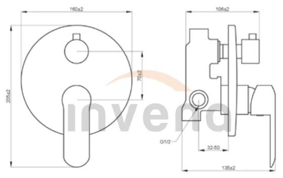 Invena Siros, podomítková baterie 2-výstupová, černá matná, BP-90-4O2-A