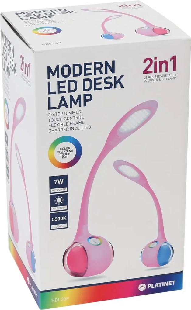 CHINATSU LED stolní dětská lampička s nočním RGB podsvícením, 7W, studená bílá, růžová PDL20P