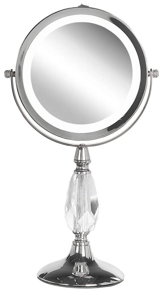 Kosmetické zrcátko s LED osvětlením ø 18 cm stříbrné MAURY Beliani