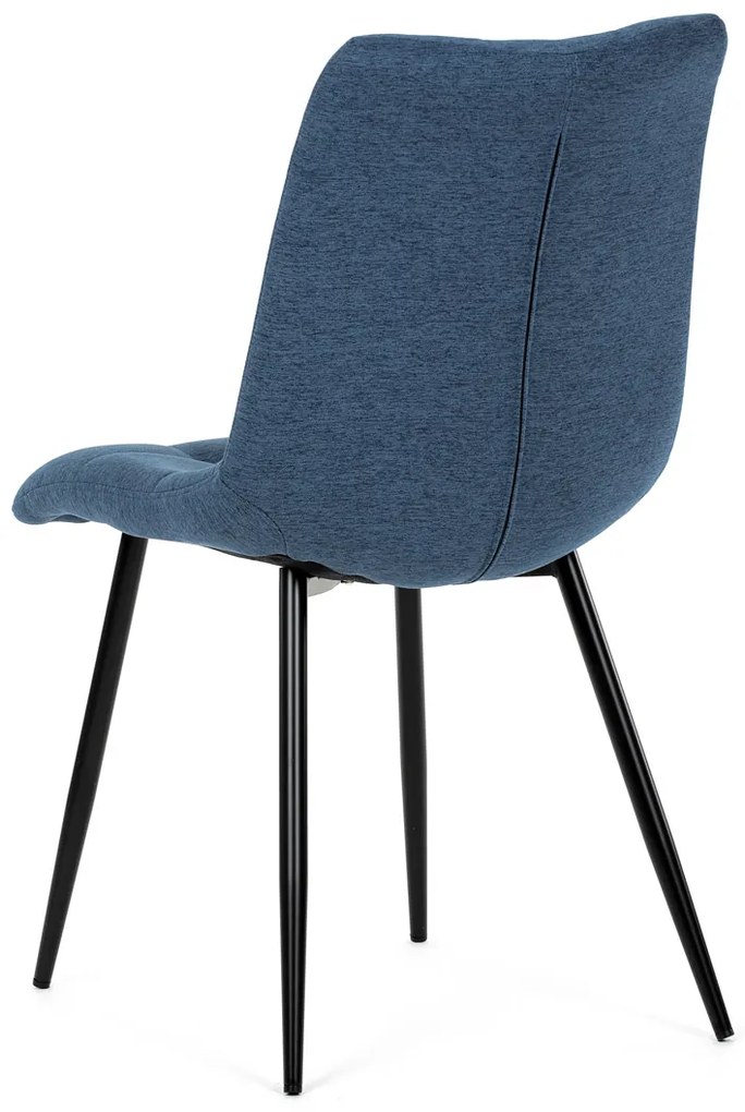 Židle jídelní, modrá látka, černé kovové nohy