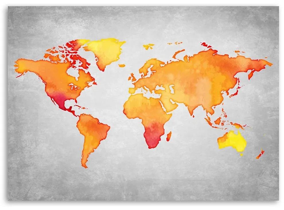 Gario Obraz na plátně Oranžová mapa světa Rozměry: 60 x 40 cm