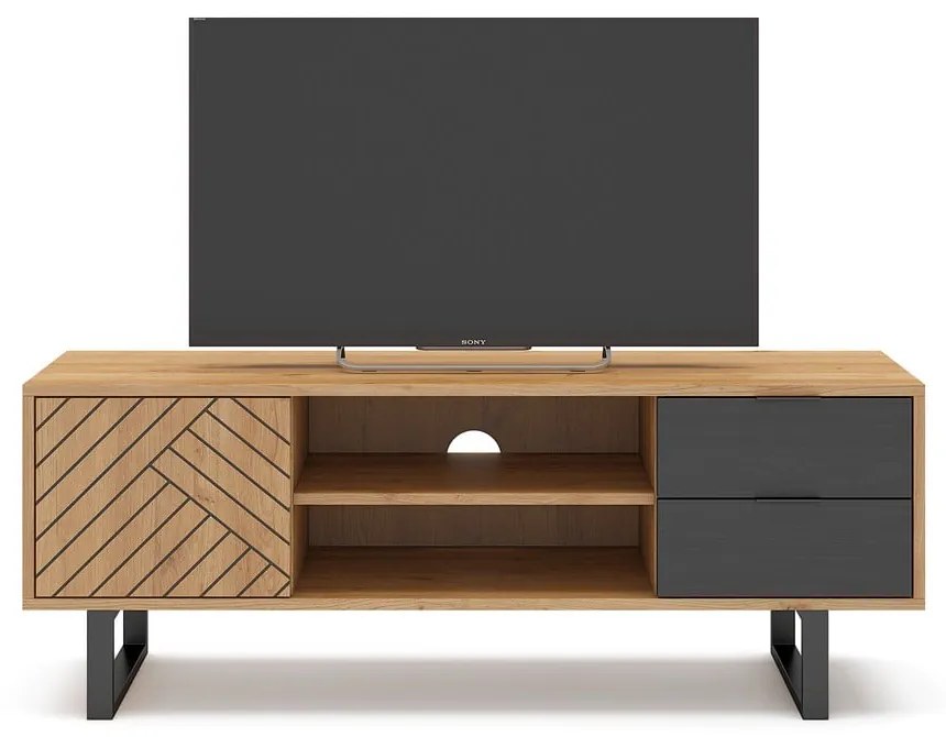 Antracitový/přírodní TV stolek v dekoru dubu 140x52 cm Madona – Marckeric