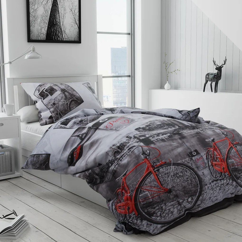 Bavlněné povlečení Bicykl šedé