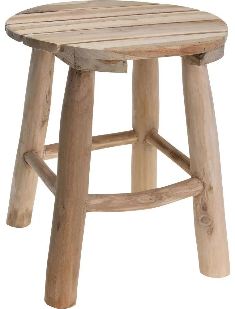 Stolička z přírodního teakového dřeva, kulatá – taburet, podnožka