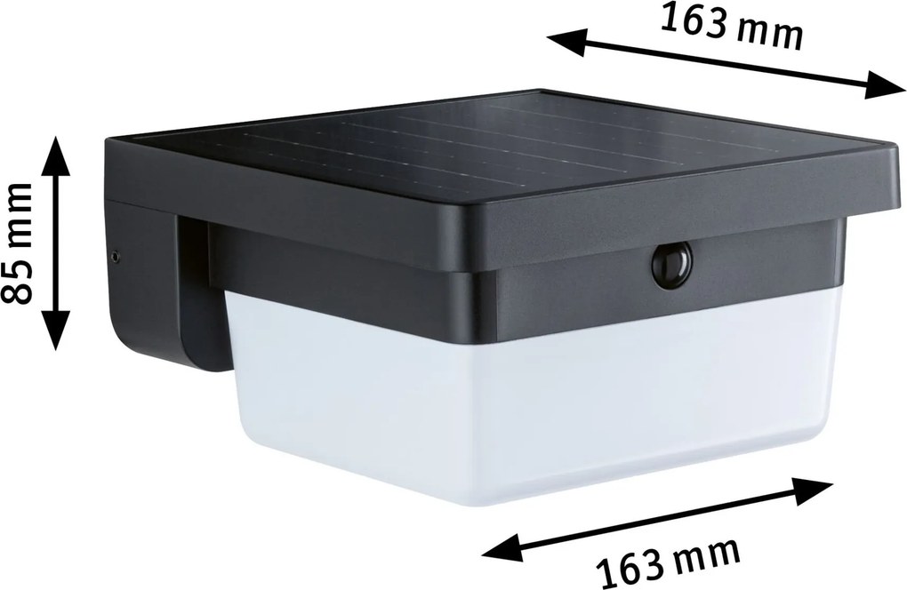 P 95748 Hybrid LED venkovní nástěnné svítidlo Isleen domovní 230V + solární IP44 hranaté 163x163mm 3000K 2,3W 230V černá - PAULMANN