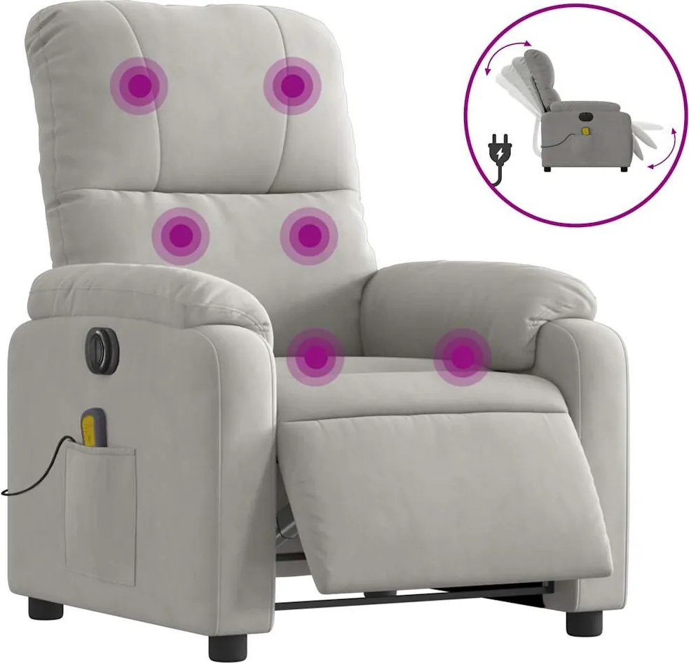 Elektrické masážní polohovací křeslo světle šedé mikrovlákno 3204923