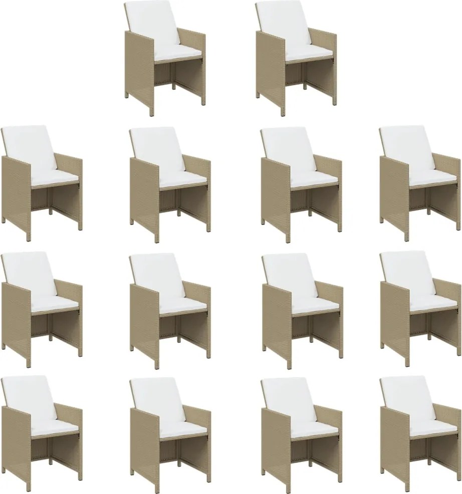 19dílný zahradní jídelní set s poduškami béžový polyratan 3095664