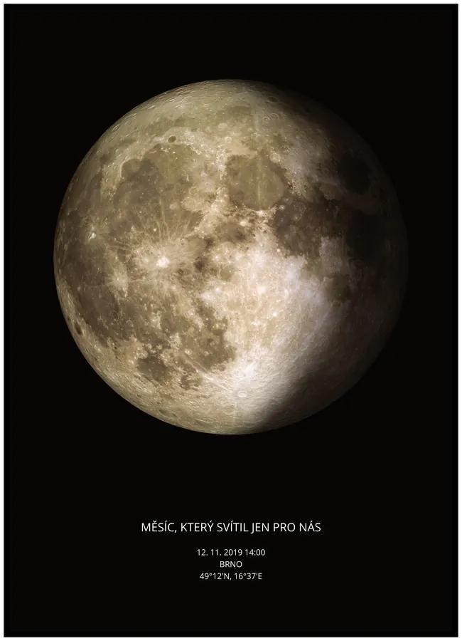 Plakát Fáze měsíce vašeho životního okamžiku Rozměr plakátu: 50 x 70 cm, Barva pozadí: Bílá, Barva měsíce: Žlutá