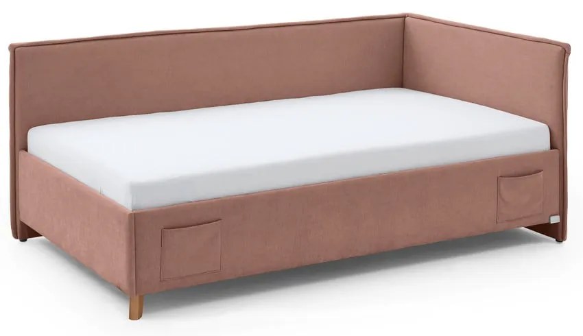 Růžová čalouněná rohová dětská postel s úložným prostorem s roštem 120x200 cm Fun – Meise Möbel Biano.cz