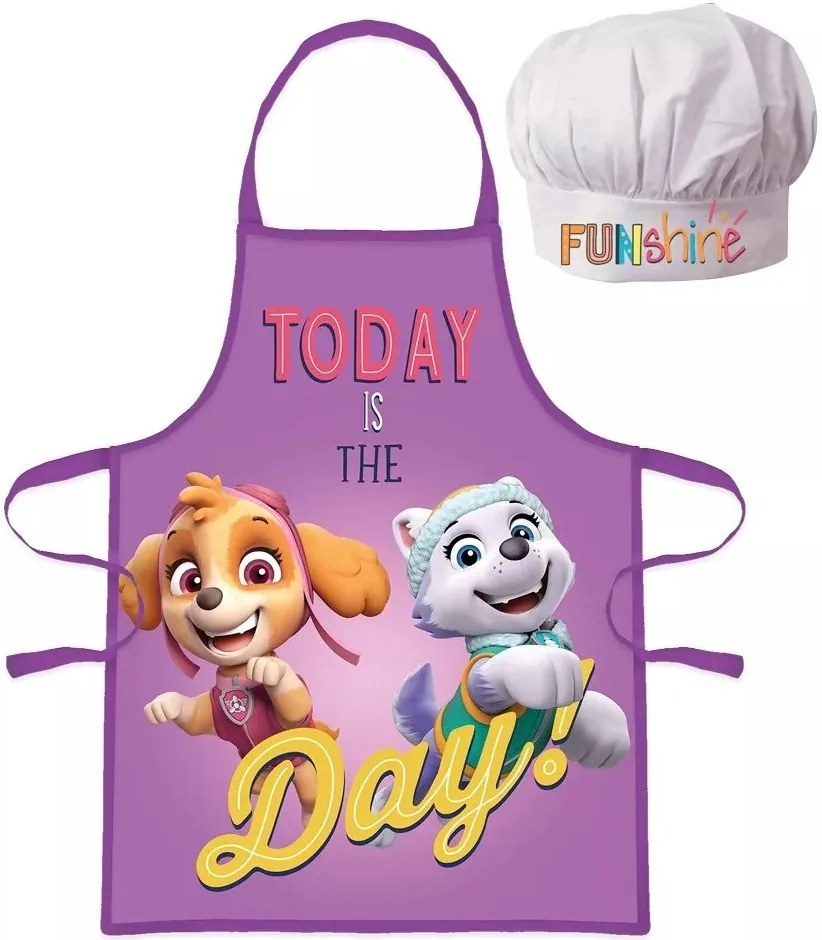 Dětská / dívčí zástěra s kuchařskou čepicí Tlapková patrola - Paw Patrol - motiv Today is The day - pro děti 3 - 8 let