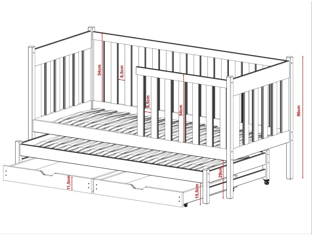 Legno Dětská rozkládací postel Karla bílá Rozměr (cm): 80x160