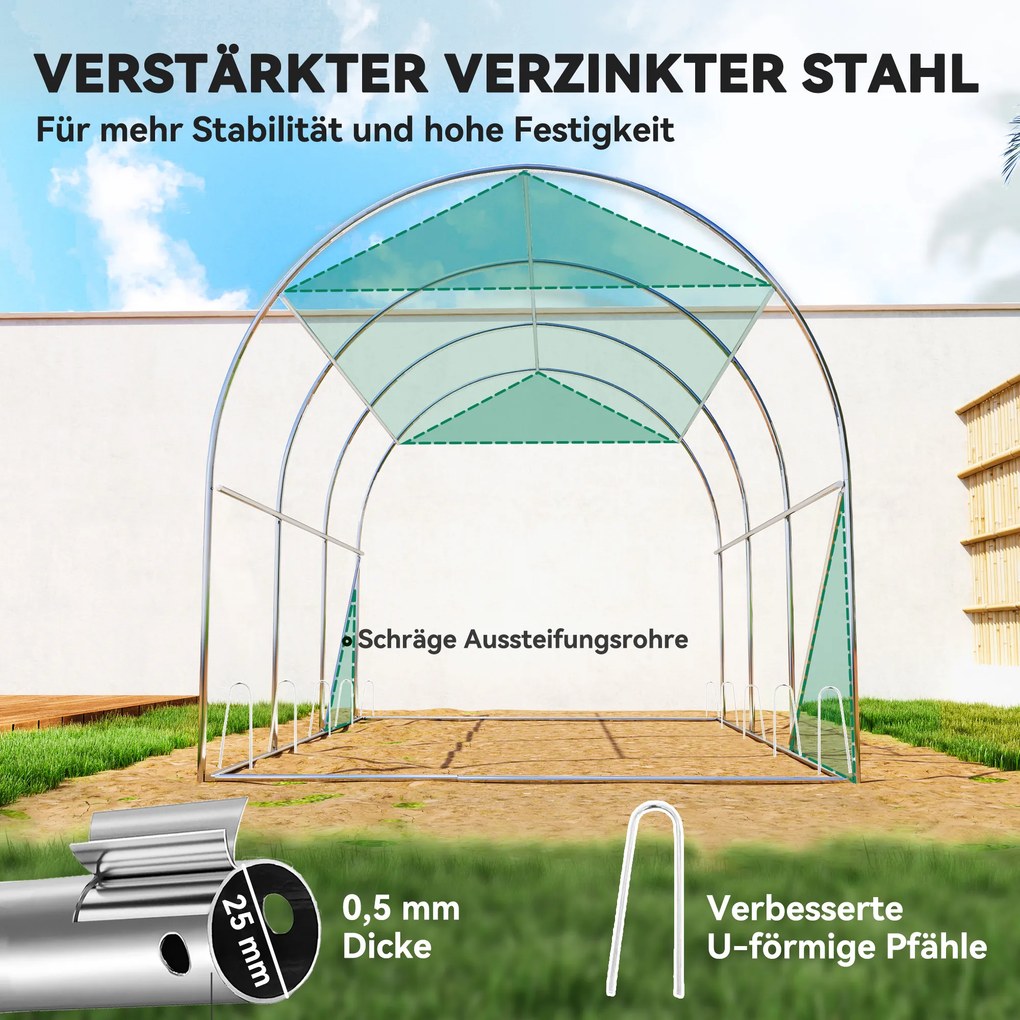 Outsunny Skleník 3 x 2 m Fóliový Skleník se 6 Okny, Rolovacími Dveřmi a Bočními Stěnami, UV-Odolný Fóliový Tunel, Zimní Skleník pro Rajčata s Ukotven…