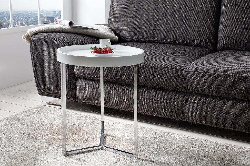 Moderní odkládací stolek s odnímatelným podnosem Modular bílý 40cm