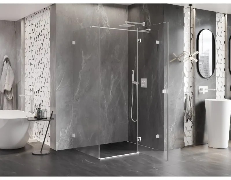 Mexen Lunar T, pravostranný výklopný sprchový kout 125 x 100 cm, 8mm čiré sklo, bílý profil, 834T-125-100-20-00-P