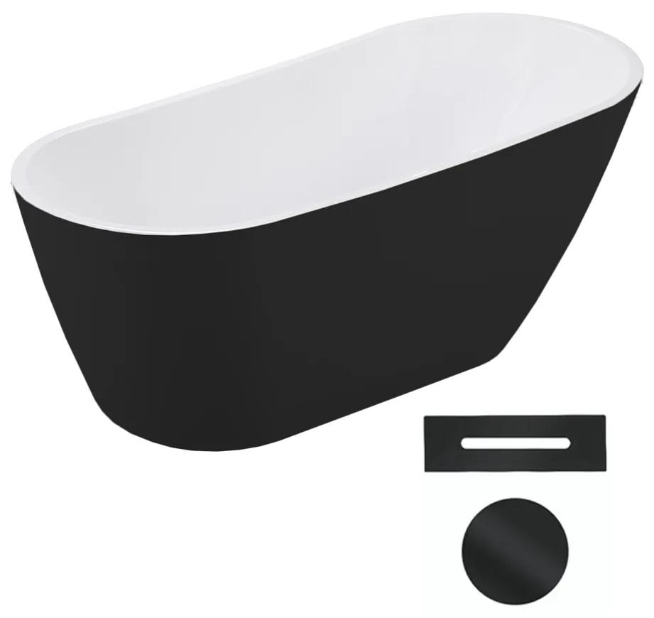 Besco Akrylátová volně stojící vana Melody BW Matt 150x80 (170x80) Barva: Bílá/černá, Rozměry (cm): 150x80, Typ a barva výpustě: Click-Clack s přepadem, bílá