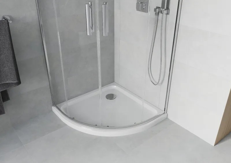 Mexen Rio, čtvrtkruhový sprchový kout 90 x 90 cm, 6mm čiré sklo, chromový profil + bílá sprchová vanička, 863-090-090-01-00-4110