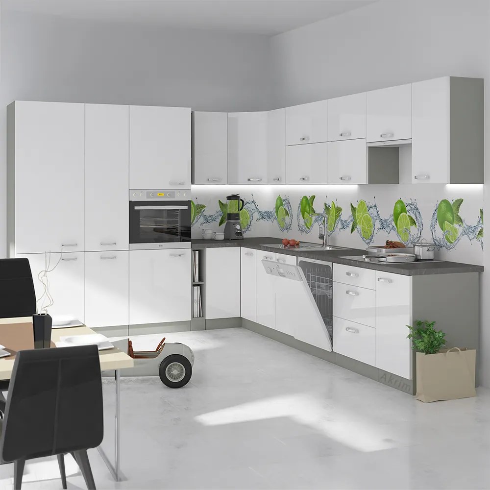 BIANCA sb | horní kuchyňská skříňka 60x60 GN-72 2F (90°) rohová s policemi | 60x60 cm | světle šedá/bílá lesk