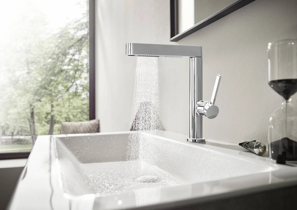 Hansgrohe Finoris, umyvadlová baterie 230, s výpustí Push-Open a výsuvnou sprškou, EcoSmart, chromová, 76063000