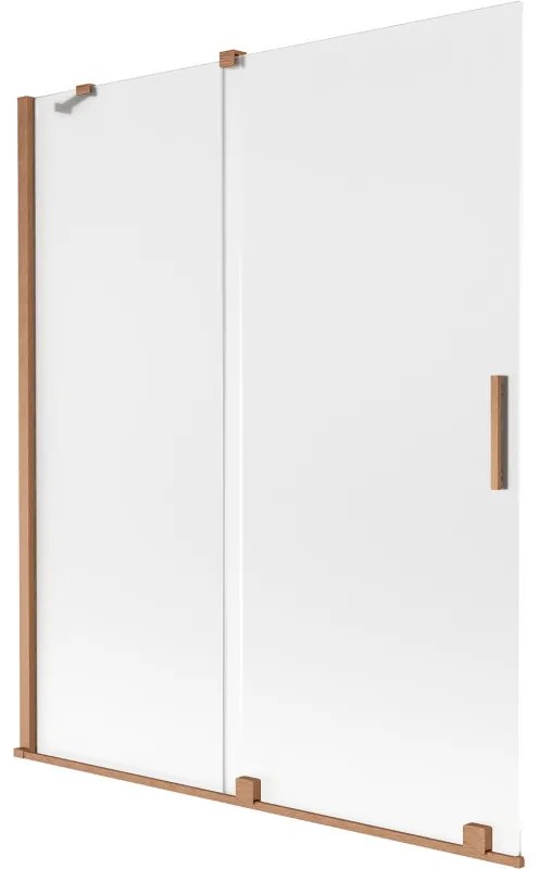 Mexen Velar, 2-křídlová posuvná vanová zástěna 140 x 150 cm, 8mm sklo námraza, měděná matná, 896-140-000-31-65
