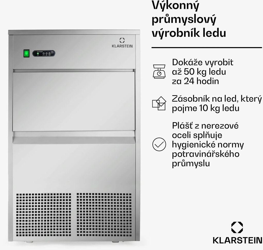 Klarstein Powericer XXXL, výrobník ledu, 260 W, 50 kg/den, průmyslové zařízení na výrobu ledu, nerezový