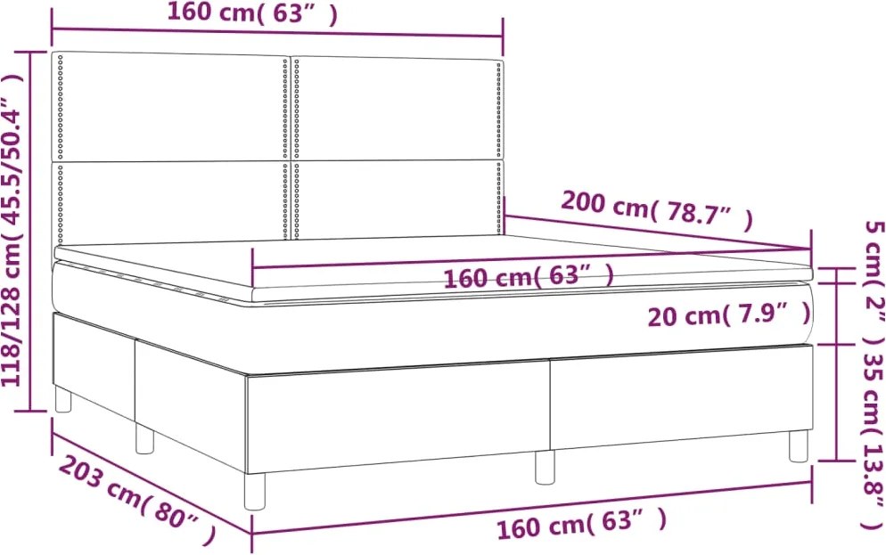 Box spring postel s matrací tmavě šedá 160x200 cm samet 3142972