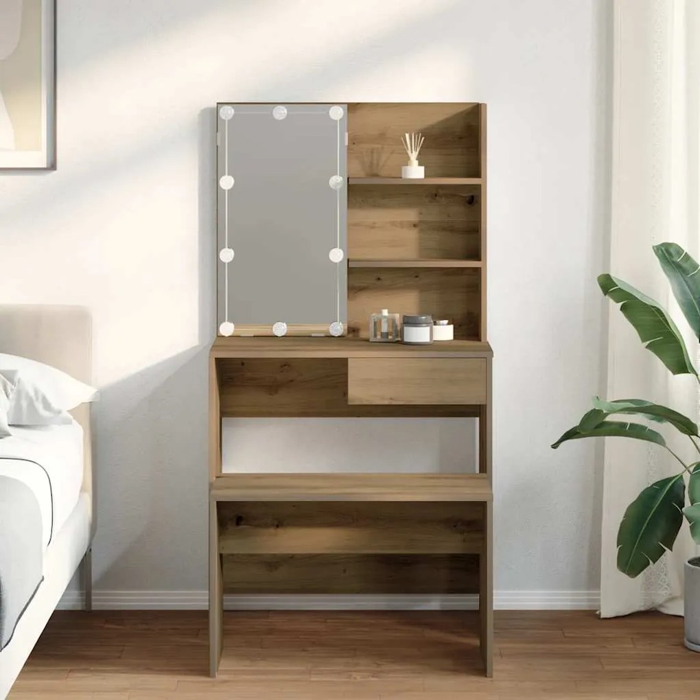 sada toaletního stolku s LED dub artisan kompozitní dřevo 3329184
