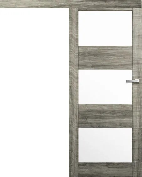 posuvné interiérové dveře na stěnu vasco doors TEO model 5 Průchozí rozměr: 70 x 197 cm, Orientace dveří: Levé dveře, Dekor: Dub šedý