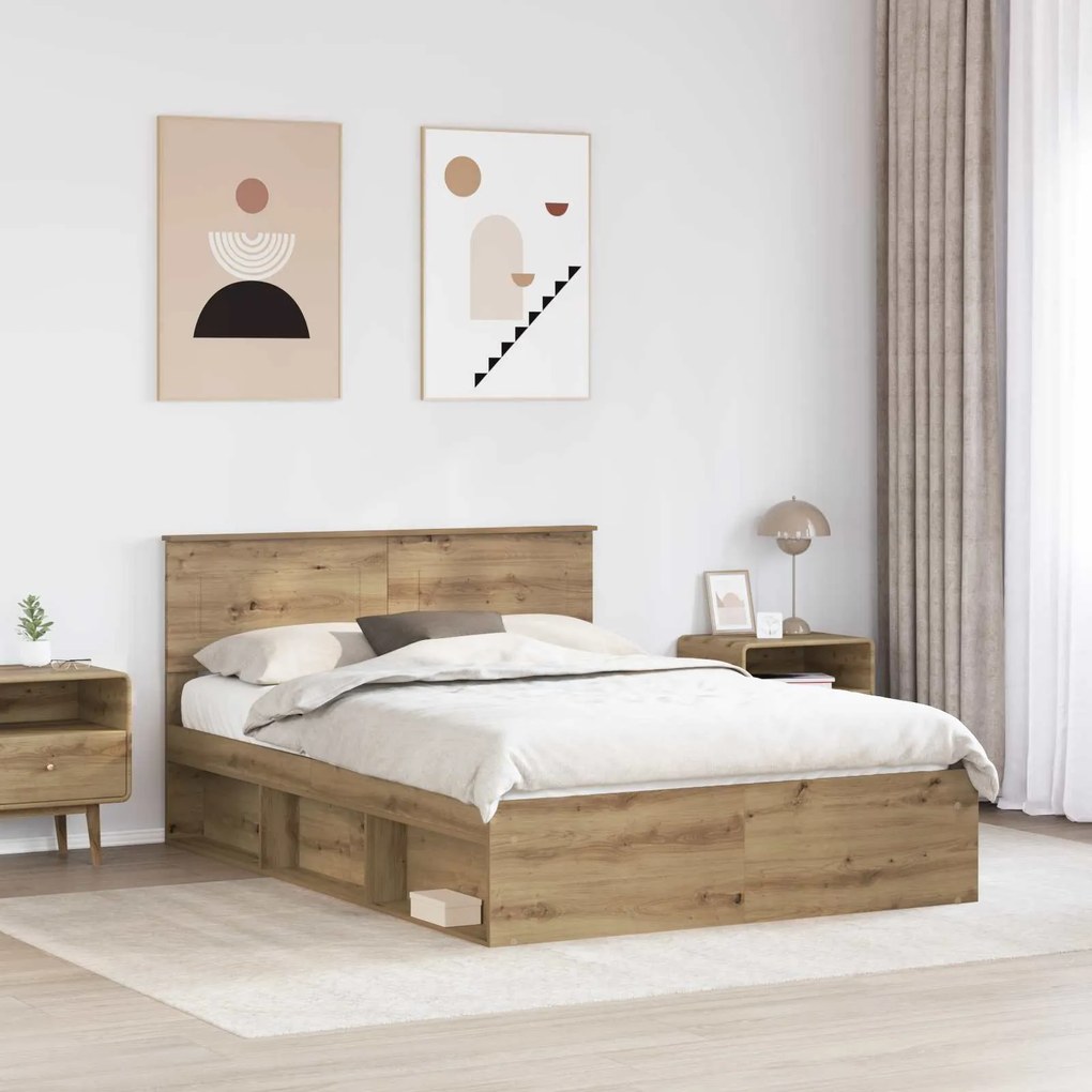 Rám postele s čelo Umělecký dub 140 x 190 cm Kompozitní dřevo 3407876