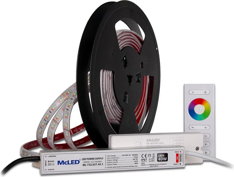 MCLED sestava LED pásek do sauny RGB 3m + kabel + trafo + stmívání