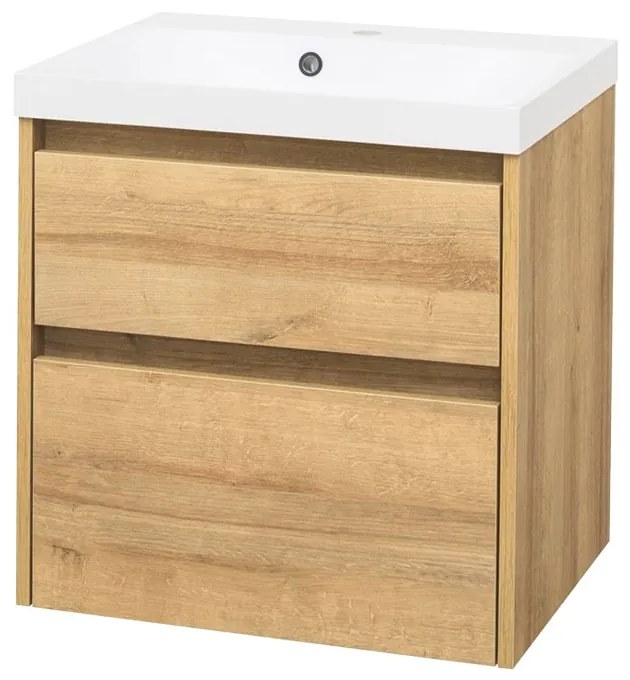 Mereo Mereo, Opto, koupelnová skříňka s umyvadlem z litého mramoru 61 cm, bílá, dub, bílá/dub, černá, CN920M