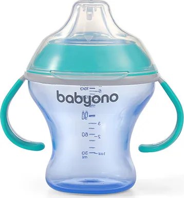 BabyOno Baby Ono Nevylévací hrníček s měkkým pítkem 180 ml MODRÁ