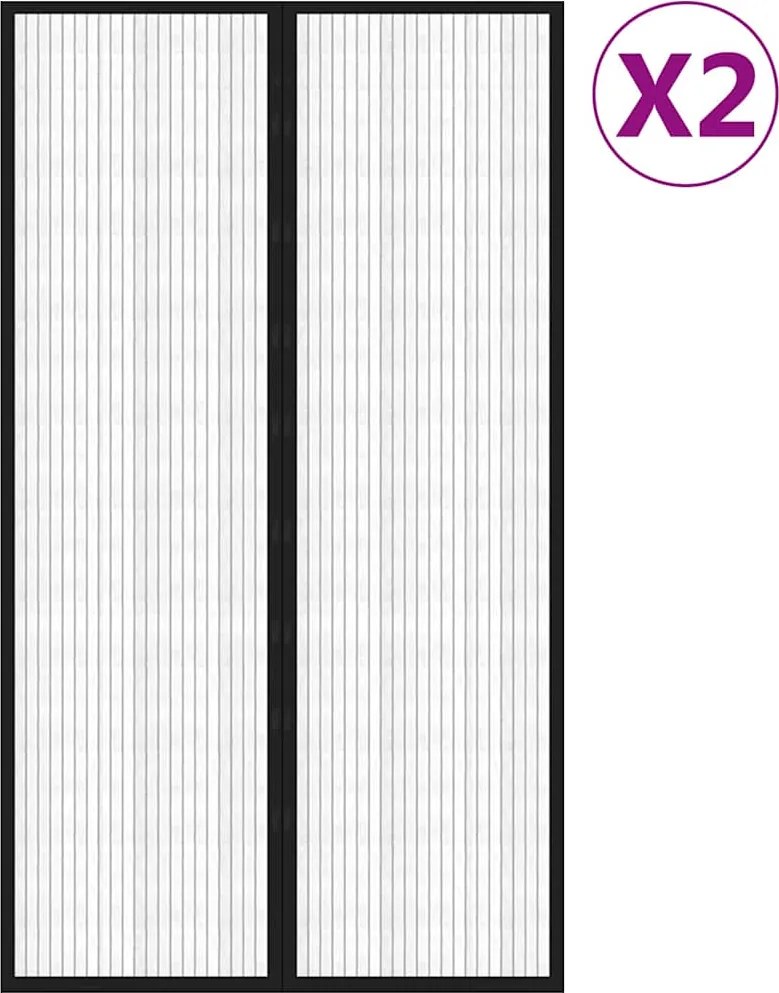 Závěsy do dveří proti hmyzu 2 ks s magnety černé 200 x 80 cm 314685