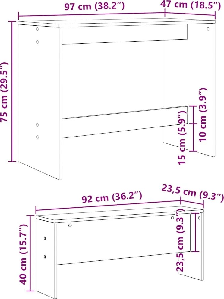 vidaXL 3dílná sada jídelního stolu a lavic kompozitní dřevo [855535] Barva: kouřový dub