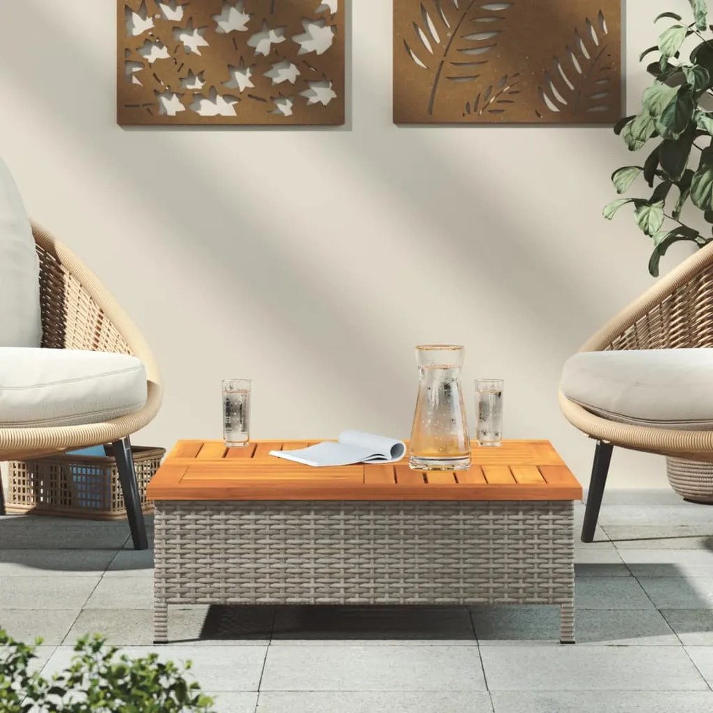 Zahradní stolek šedý 70 x 70 x 25 cm ratan a akáciové dřevo 3281630