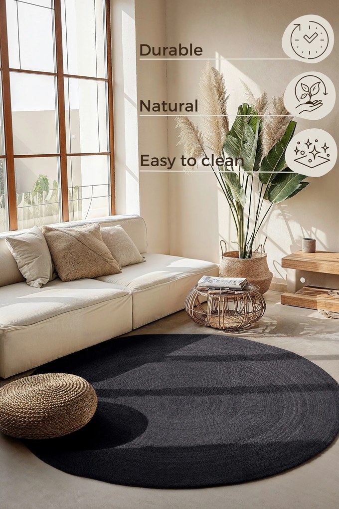 Hanse Home, Kusový koberec Jute Braided 106322 Black kruh, 200x200 (průměr) kruh, černá, chodba / předsíň