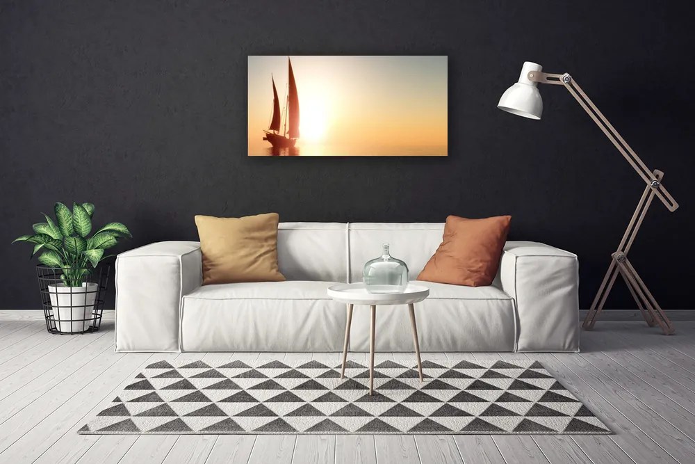Obraz na plátně Loďka Moře Slunce Krajina 140x70 cm