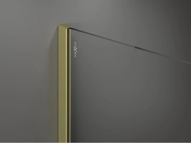 Mexen Kioto, sprchová zástěna Walk-In 140 x 200 cm, 8mm sklo vzor zrcadlo, zlatý matný profil, 800-140-101-55-50
