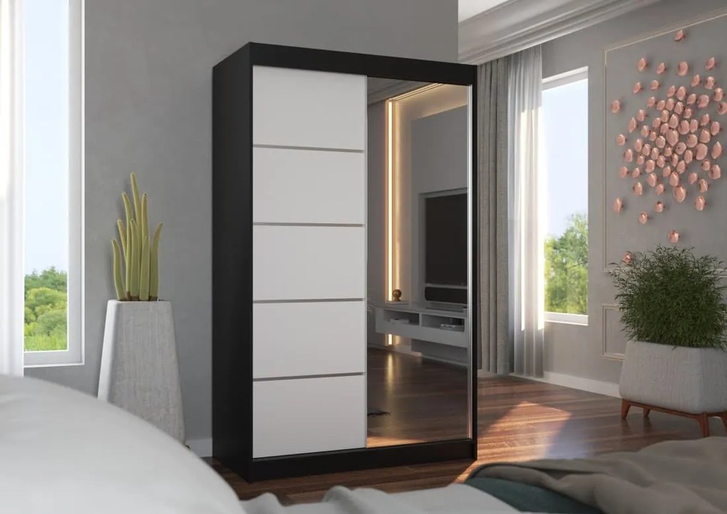 Šatní skříň s posuvnými dveřmi Limbo - 120 cm Barva: Bílá/Černá