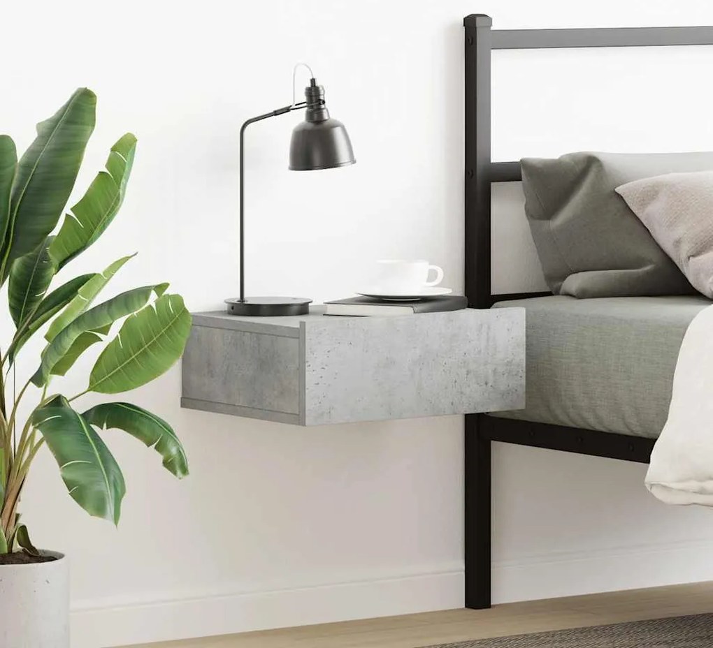 Nástěnný noční stolek betonově šedý 40x30x15cm kompozitní dřevo