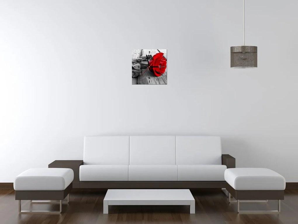 Gario Obraz s hodinami Červená růže Rozměry: 60 x 40 cm