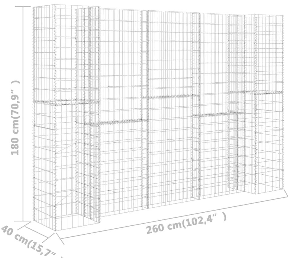 vidaXL Marketos Gabionový truhlík ve tvaru písmene H ocelový drát 260x40x180 cm