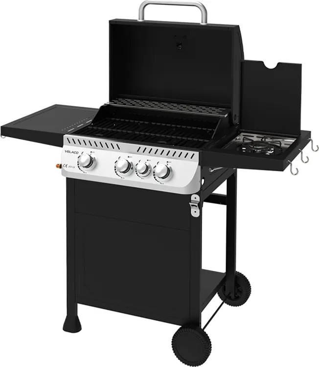 Velaco Plynový BBQ gril s boční plotýnkou, poličkou a krycí plachtou - APOLLO-B, 3+1 hořák