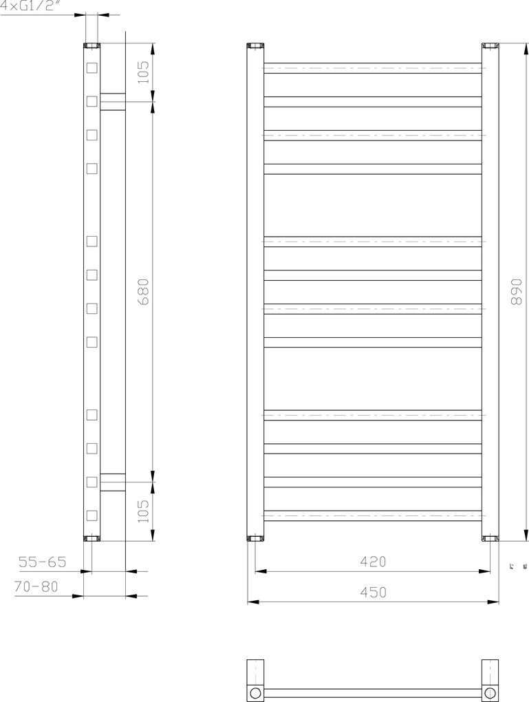 Sapho METRO koupelnový radiátor 450 x 890 mm bílá IR400T