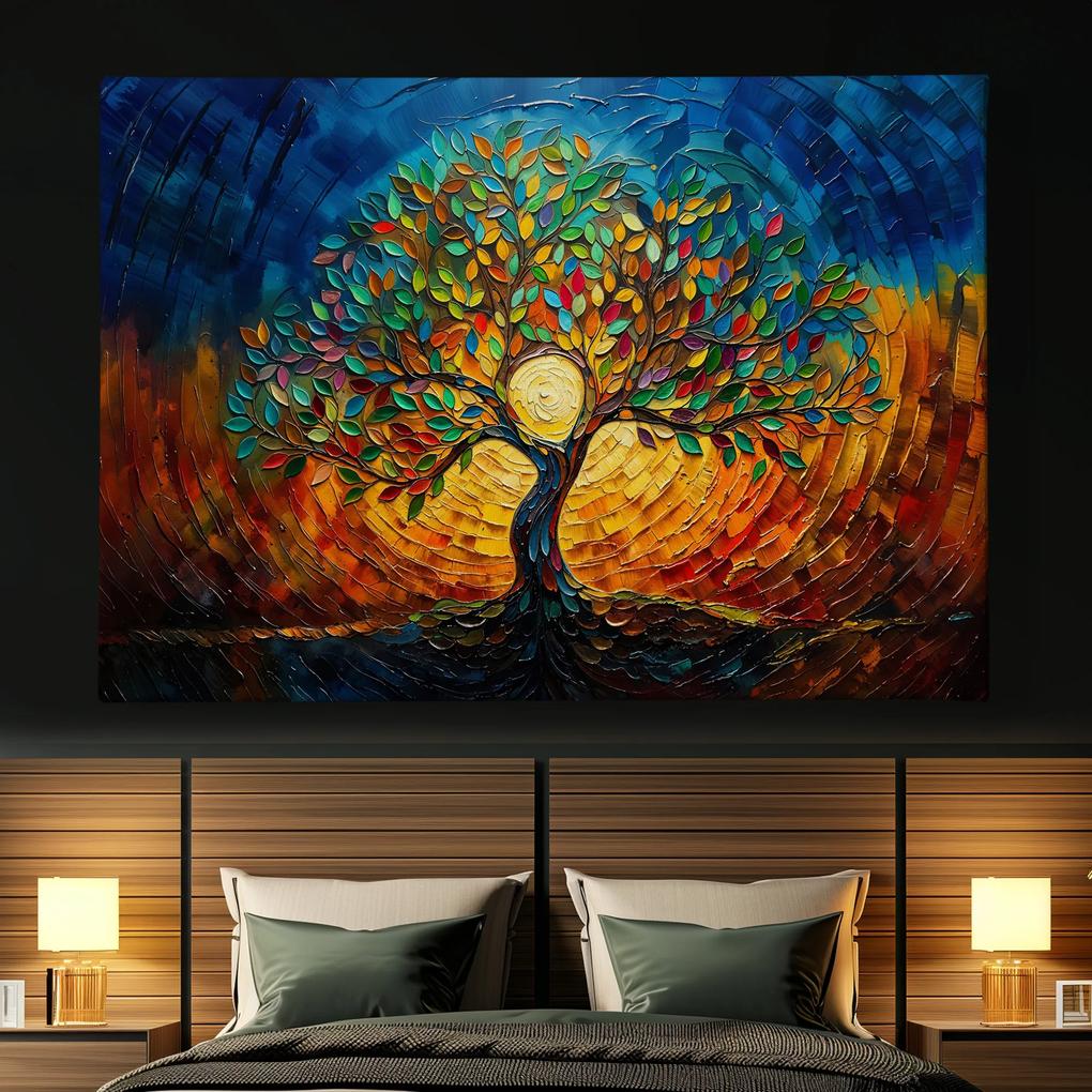Obraz na plátně - Strom života Dotek slunce FeelHappy.cz Velikost obrazu: 120 x 80 cm